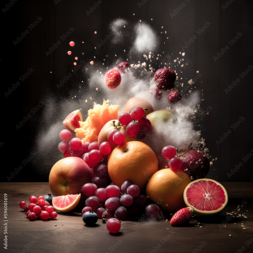 Fruit was exploded with a generative ai tool - generative ai Stock ...