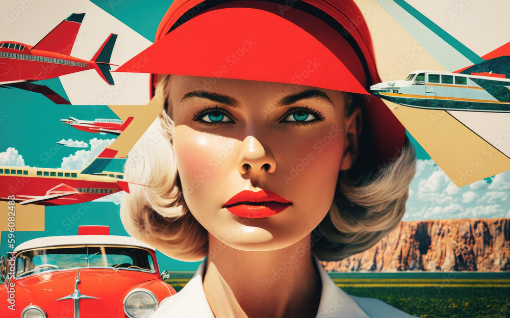 Beautiful stewardess in red. Travel background with flight attendant ...