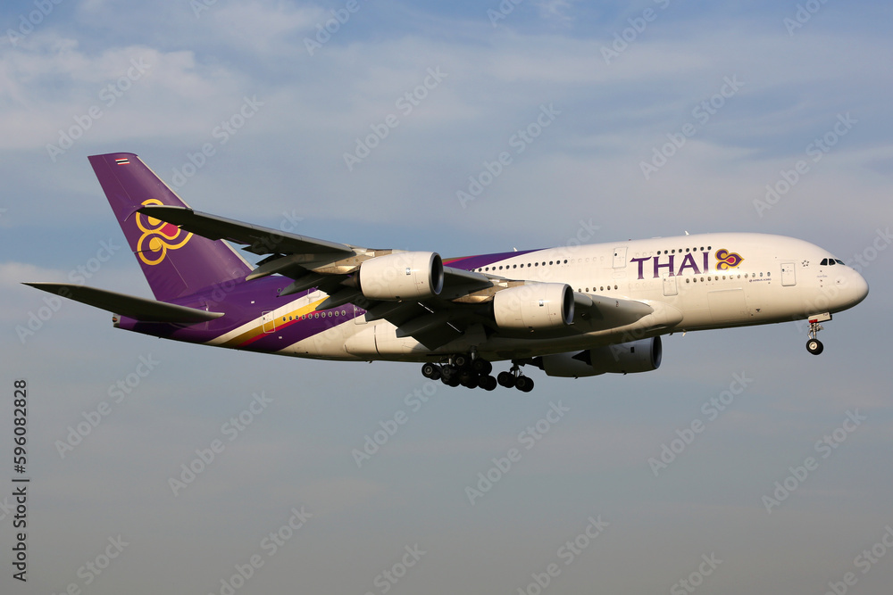 Thai Airways Airbus A380 airplane at Tokyo Narita airport in Japan ...