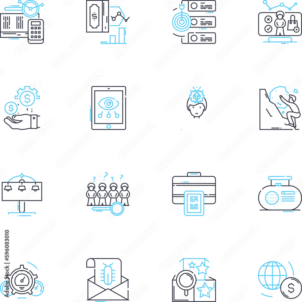Investment field linear icons set. Stocks, Bonds, Real Estate ...