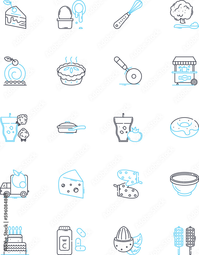 Self-serve restaurant linear icons set. Fast, Convenient, Budget ...