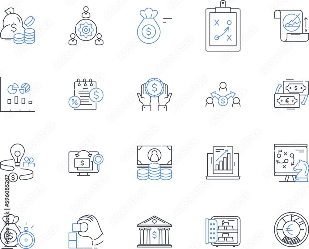 Asset sector line icons collection. Valuation, Management, Investments ...