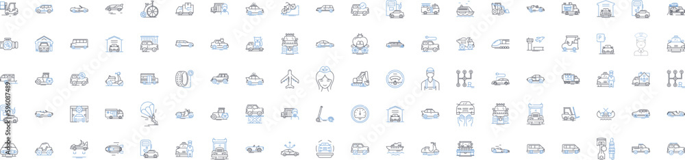 Cars line icons collection. Speed, Engine, Performance, Transmission ...