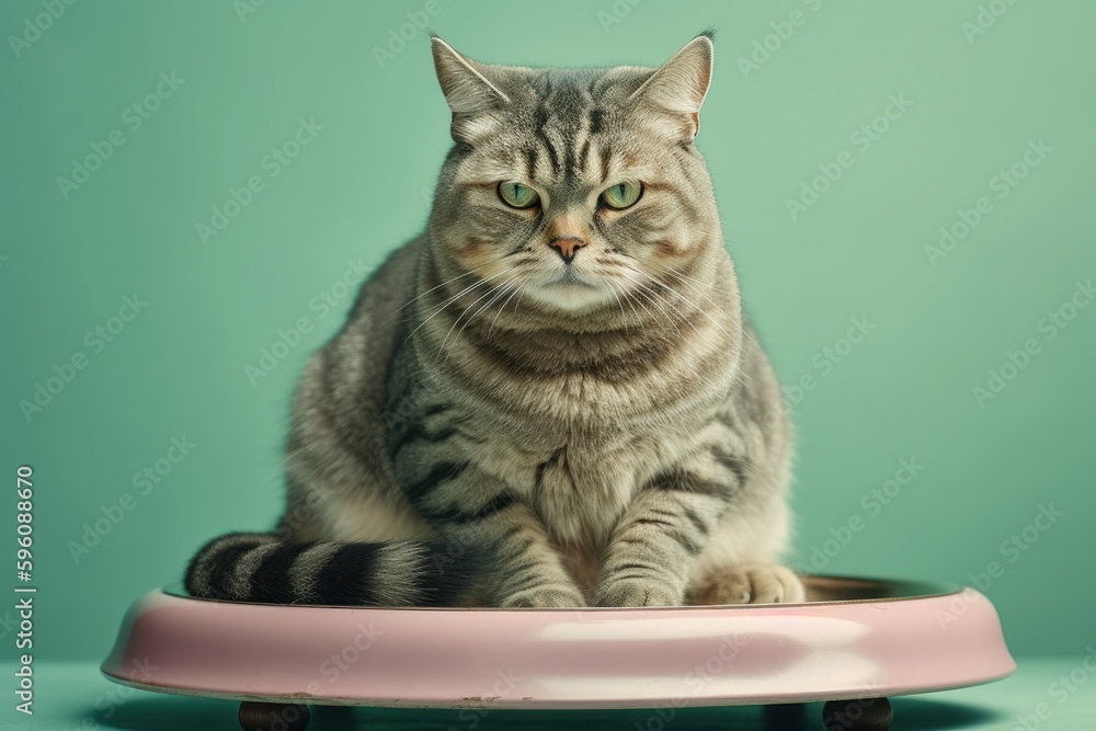 Sad fat cat and scales. AI generated, human enhanced Stock Illustration | Adobe Stock