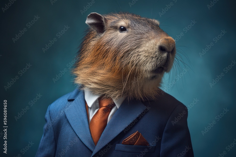 Anthropomorphic capybara dressed in a suit like a businessman. business ...
