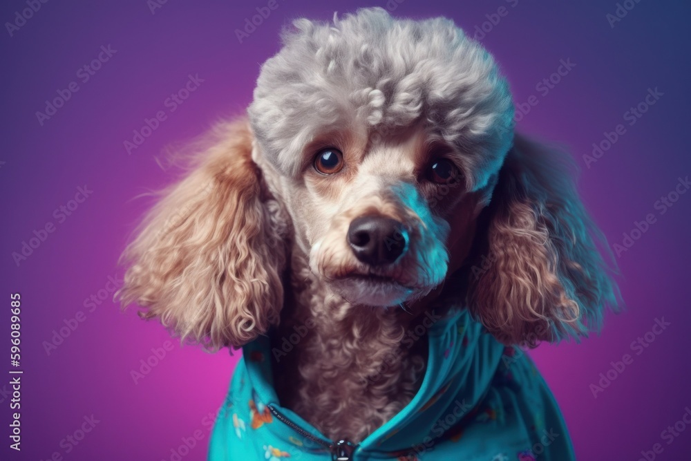 Anthropomorphic dog poodle dressed in human clothing. humanized animal ...