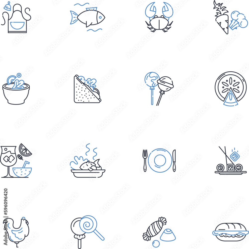 Snacking line icons collection. Nibbling, Munching, Grazing, Bingeing ...