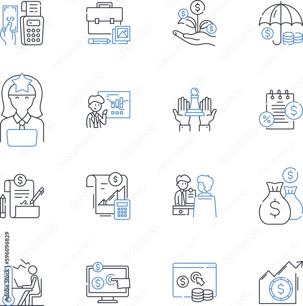 Payroll processing line icons collection. Wages, Overtime, Deductions ...