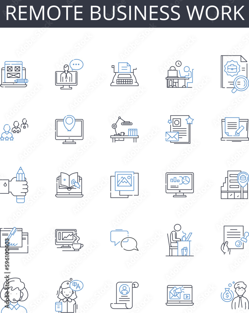 Remote business work line icons collection. Enforcement, Compliance ...