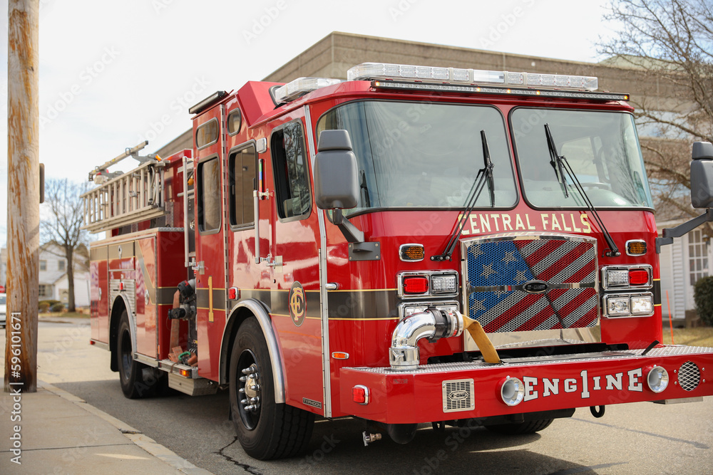 Providence, Rhode Island, USA, march 23, 2023: red fire truck would ...