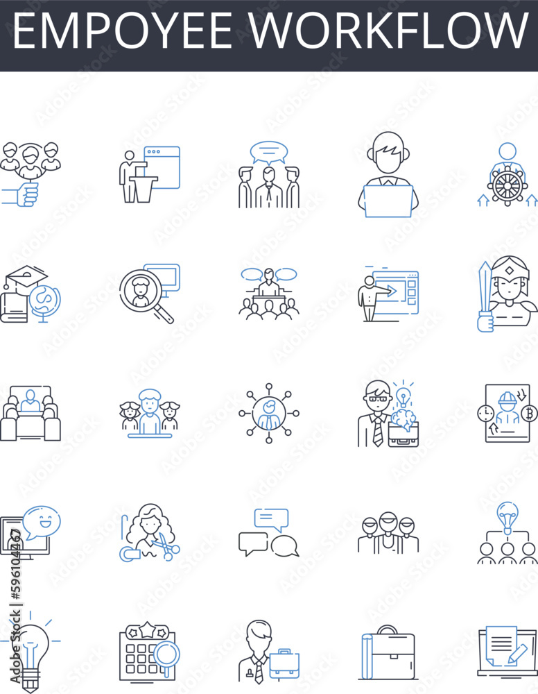 Empoyee Workflow Line Icons Collection Wireless Fiber Optic Nerk