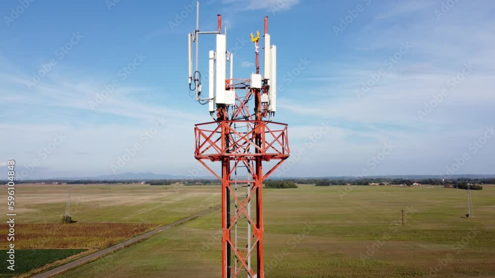 GSM and radio telecommunication tower. Cell phone tower. Base ...
