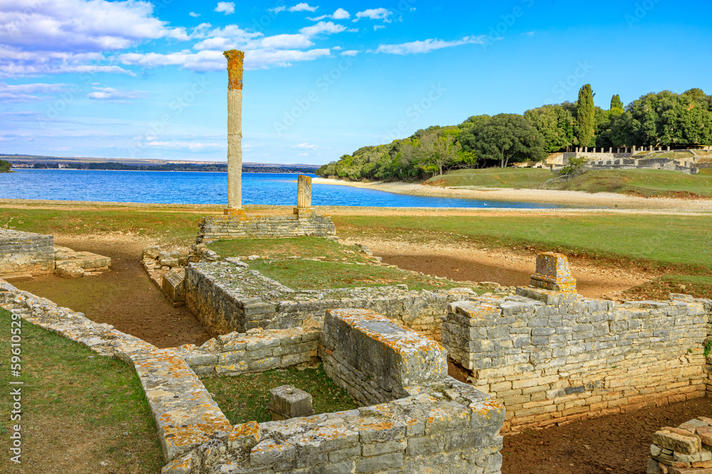 The ruins of the Roman villas in the Verige bay on the island of Veliki ...