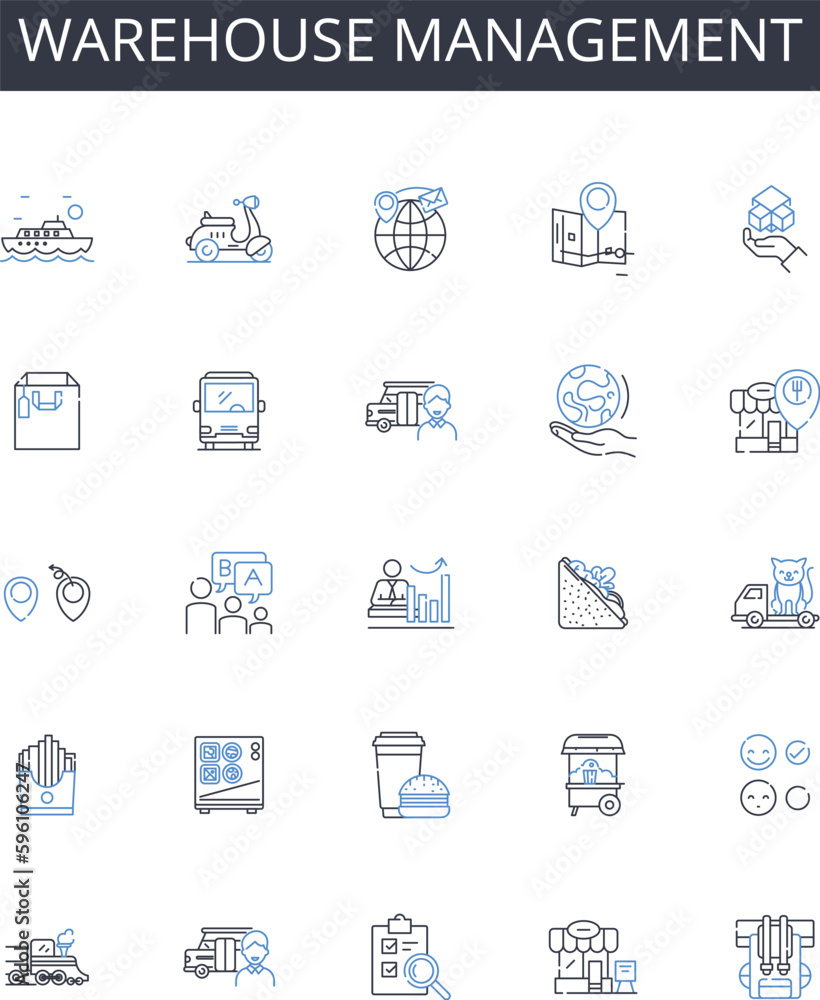 Vecteur Stock Warehouse management line icons collection. Inventory ...