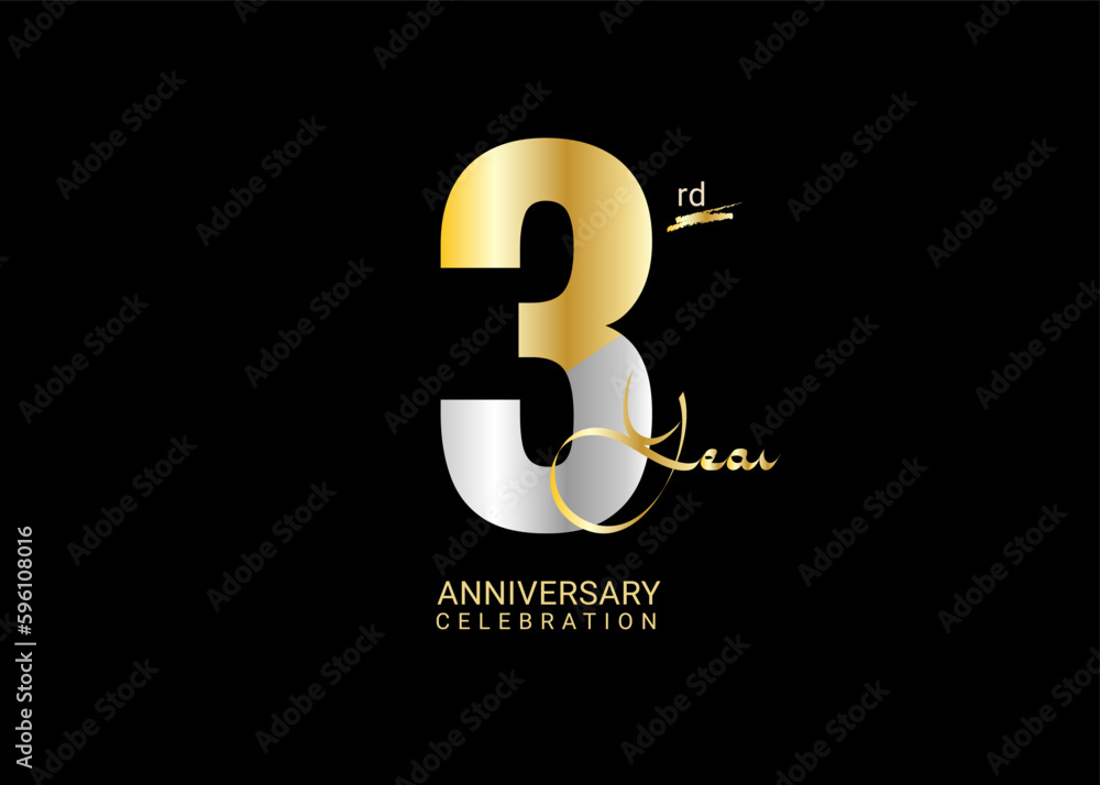 3 Years Anniversary Celebration gold and silver Vector Template, 3 ...