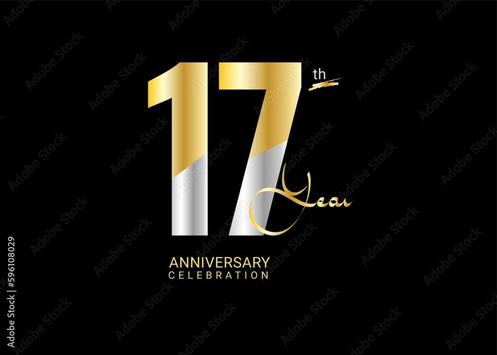 17 Years Anniversary Celebration gold and silver Vector Template, 17 ...