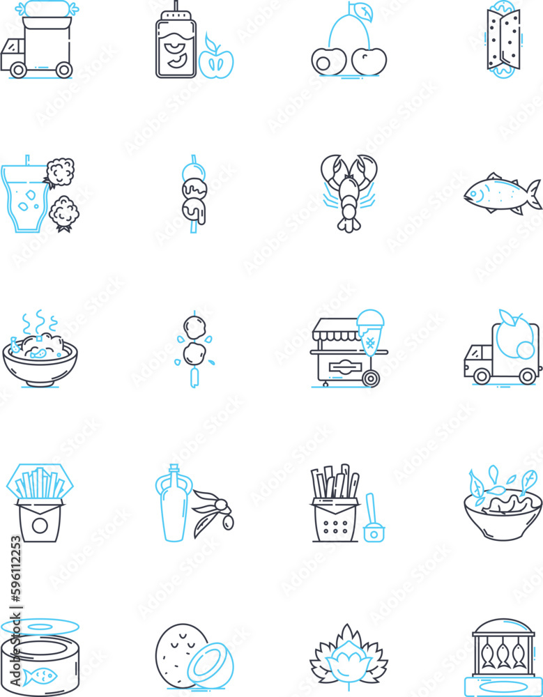 Pizza parlor linear icons set. Pizza, Dough, Toppings, Oven, Delivery ...