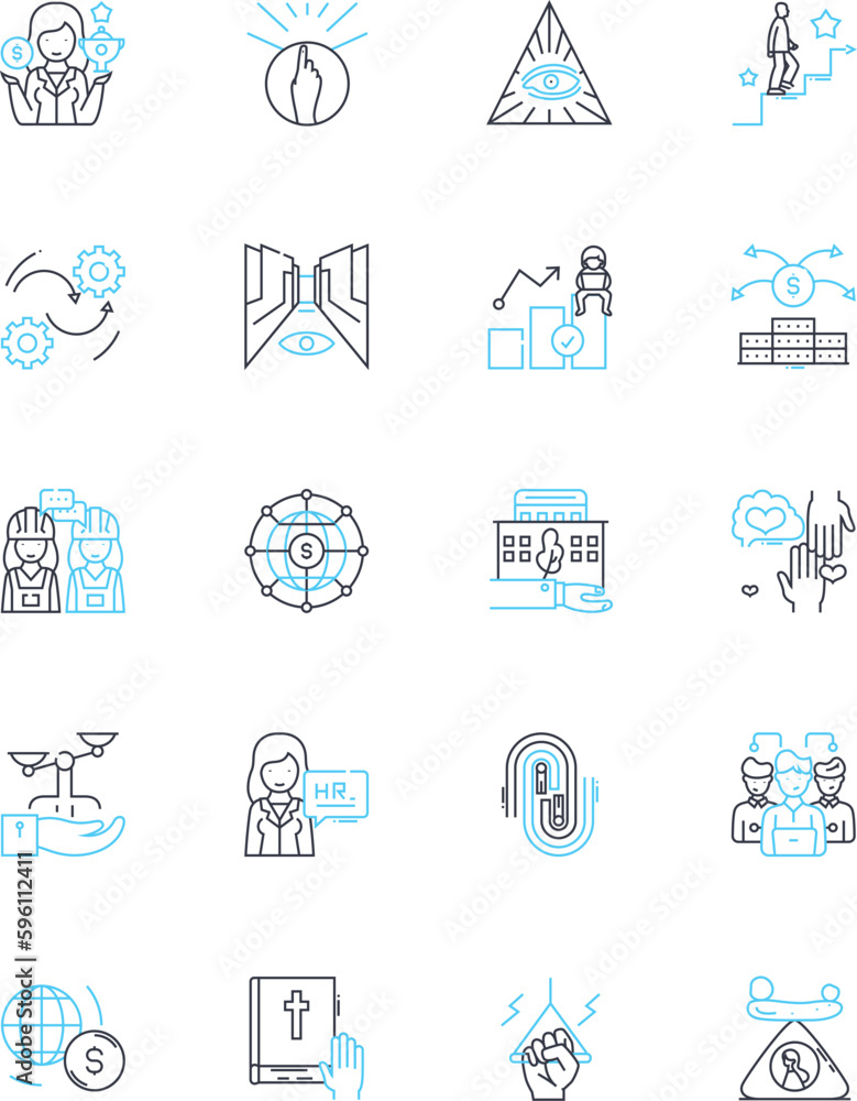 Joint operation linear icons set. Collaboration, Unified, Cohesion ...