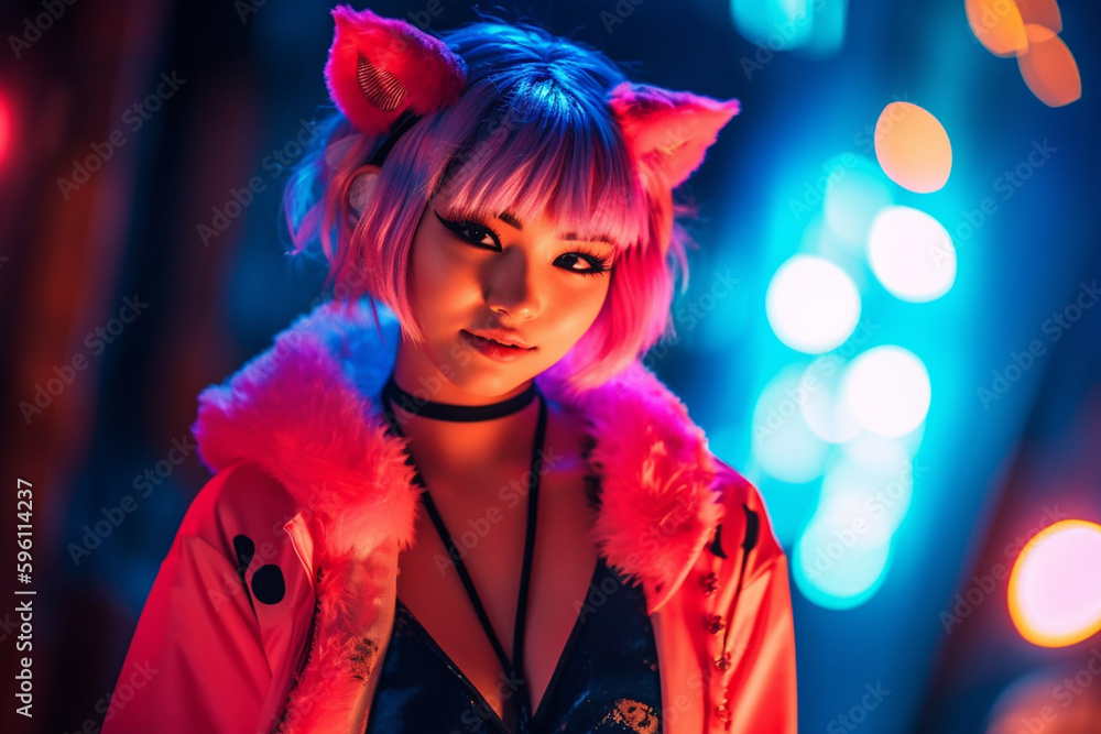 full body torso of beautiful smiling woman cosplay anime style ...