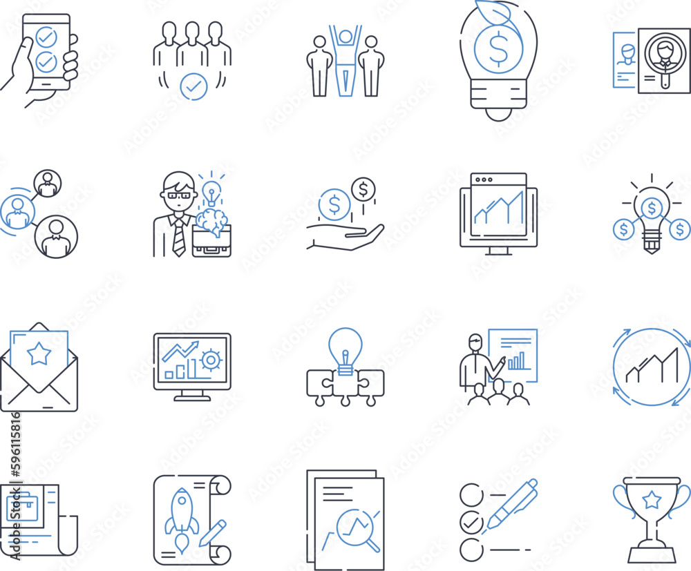 Resource Utilization Line Icons Collection Efficiency Optimization