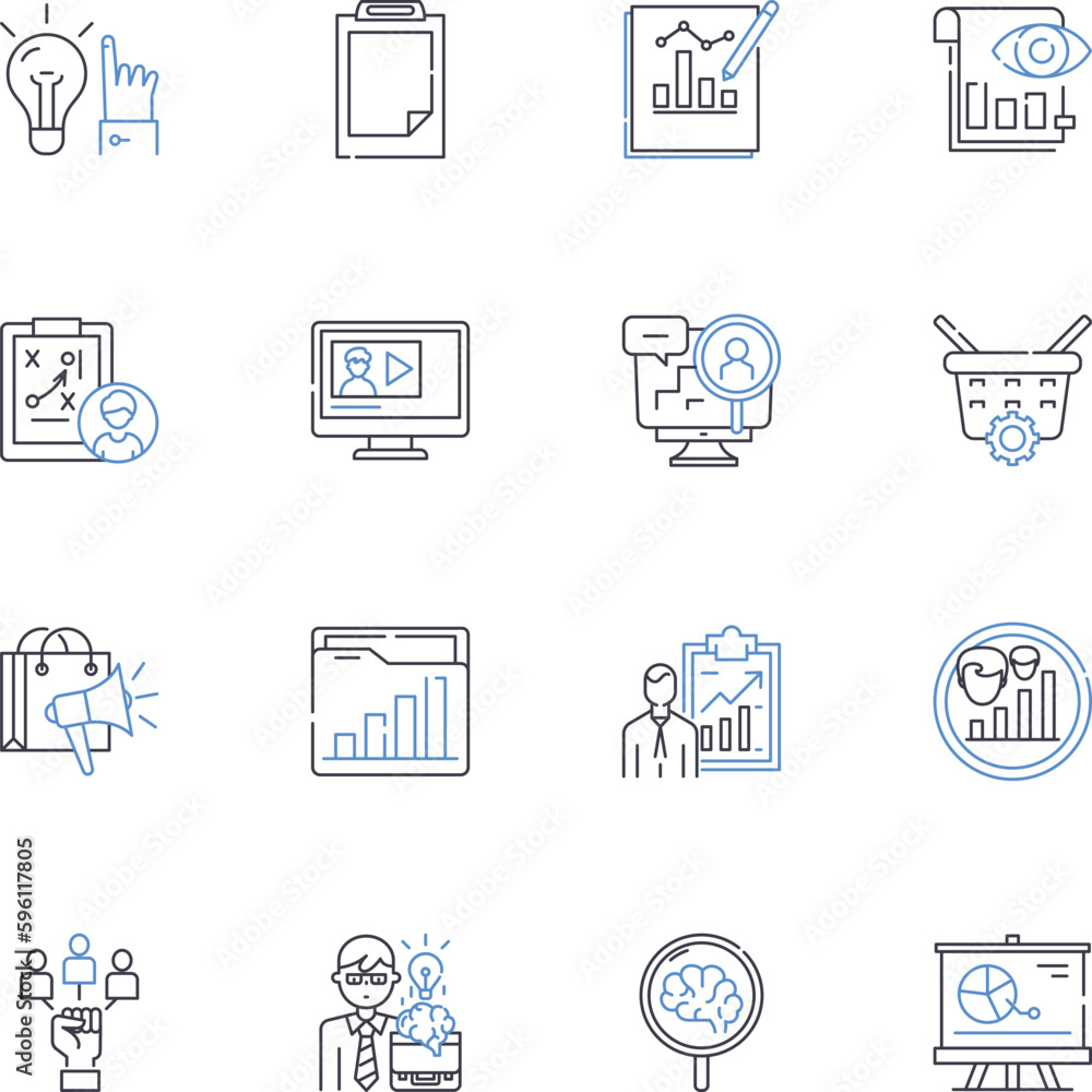 Plan of attack line icons collection. Strategy, Tactics, Focus ...
