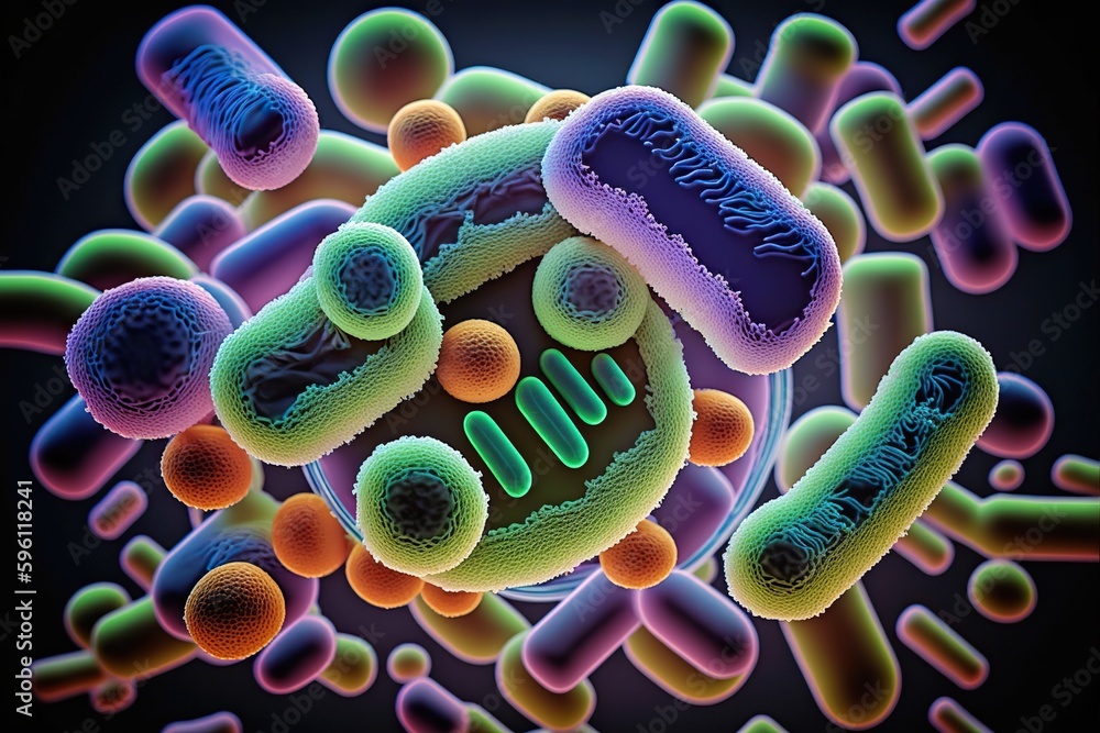 Bacteria composition in the human gut, including Lactobacillus.. Ai ...