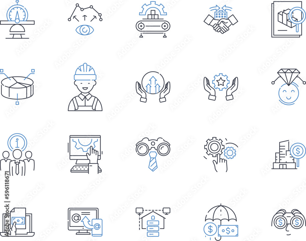 Automated manufacturing line icons collection. Integration, Efficiency ... Automated manufacturing line icons collection. Integration, Efficiency ...