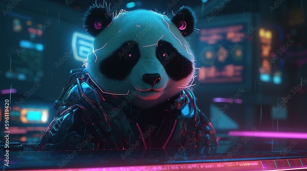 cyberpunk panda, digital art illustration, Generative AI Stock ...
