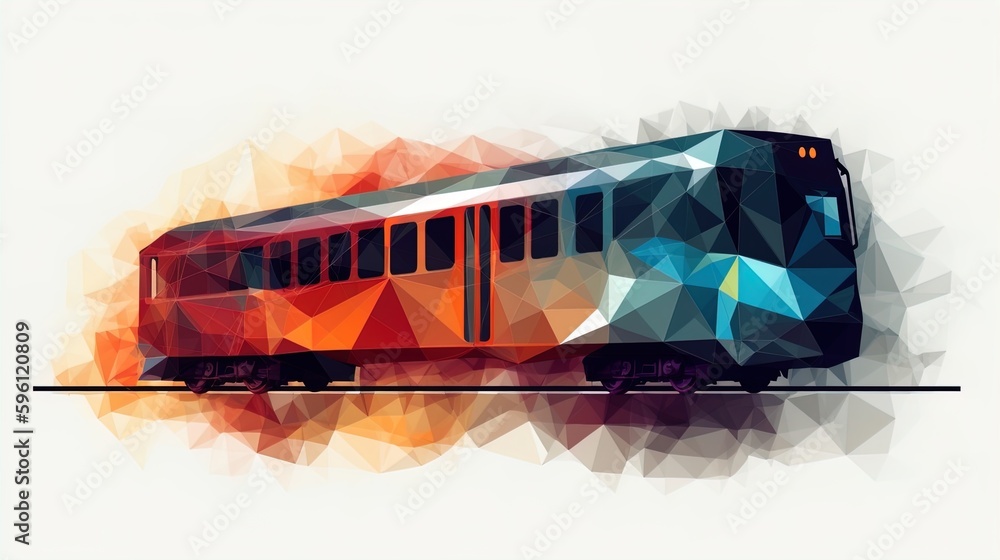 Minimalist Train Transforming into Polygonal Triangles on a White ...
