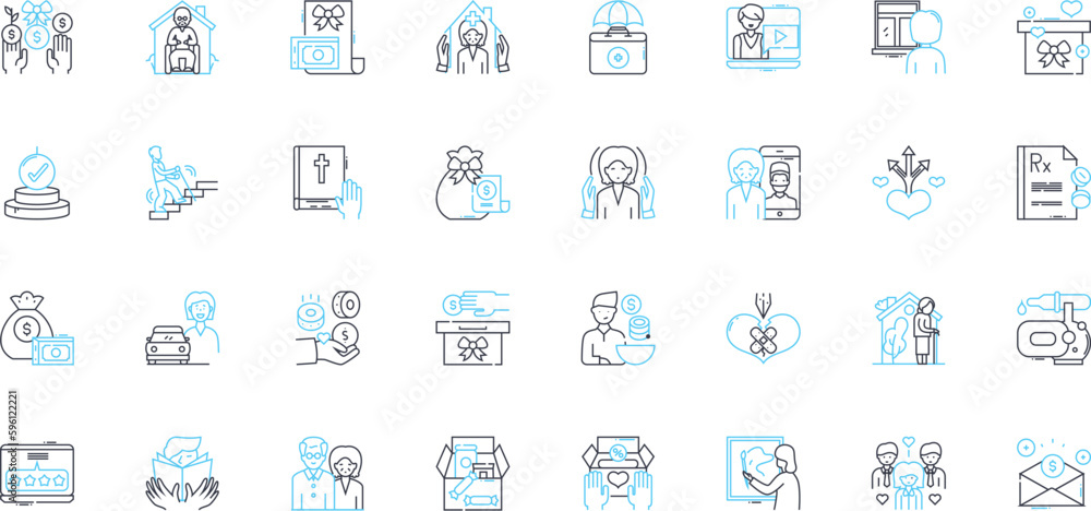 Geriatric care linear icons set. Aging, Elderly, Dementia, Alzheimer's ...