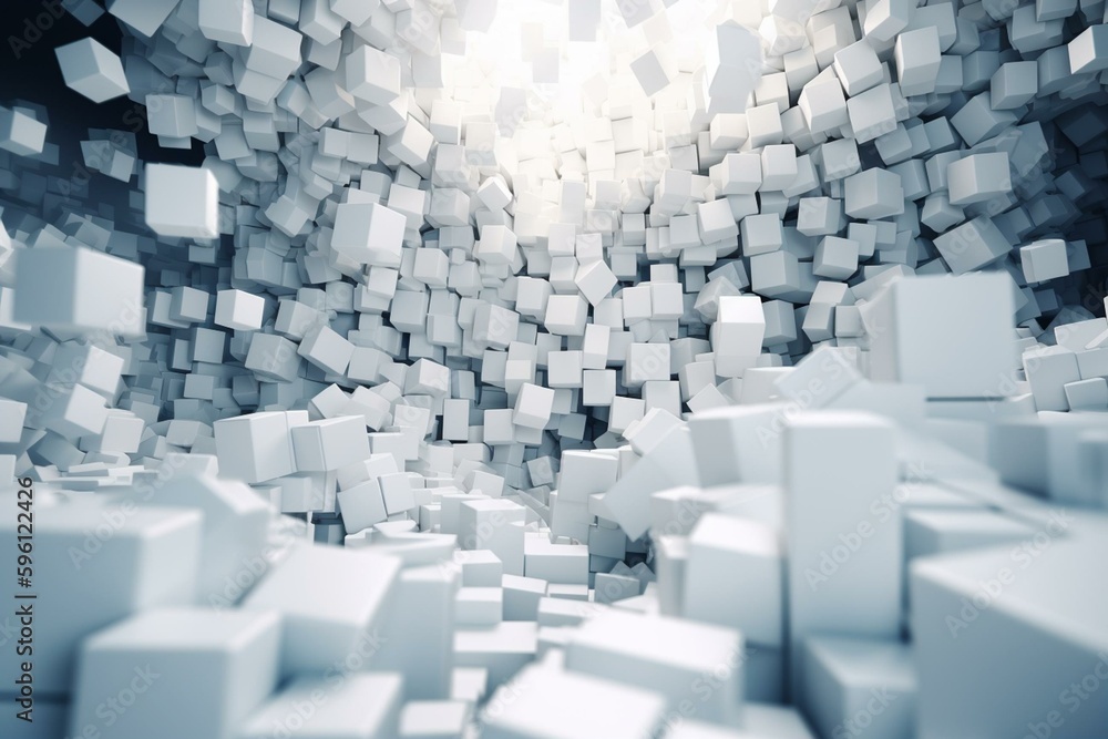 Abstract white background of cluttered cubes with space for text. 3D ...