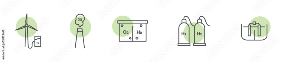 Green hydrogen energy modern line icon set, renewable electricity ...
