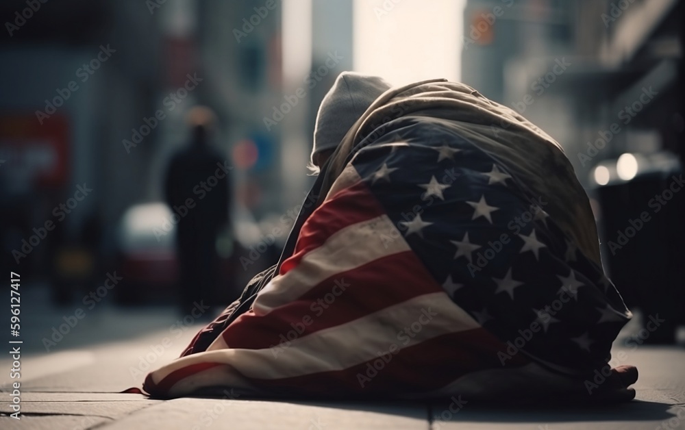 Homeless faceless man begging on sidewalk in the city covered in ...