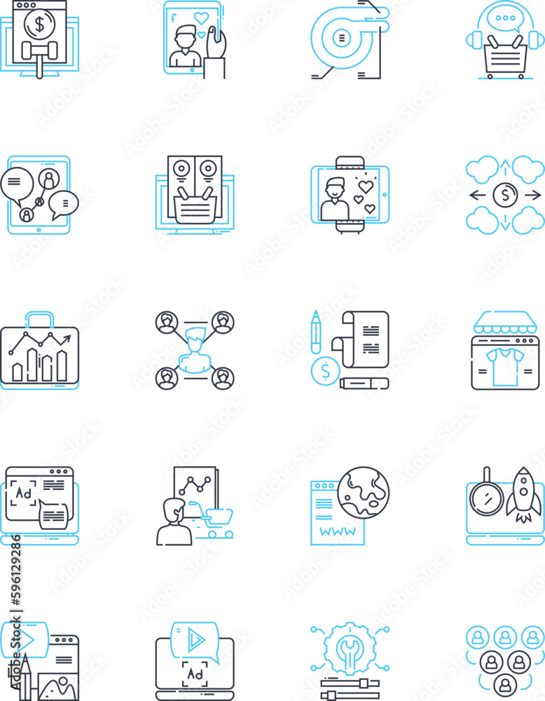 PPC agency linear icons set. Advertising, Analytics, Bid, Click-through ...