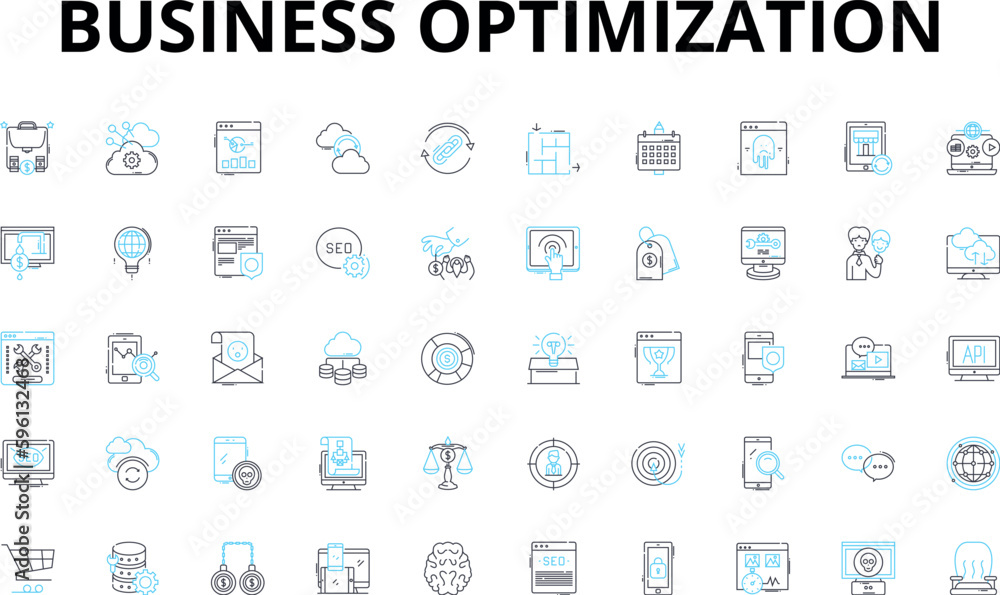 Business Optimization Linear Icons Set Efficiency Productivity Profitability Streamlining
