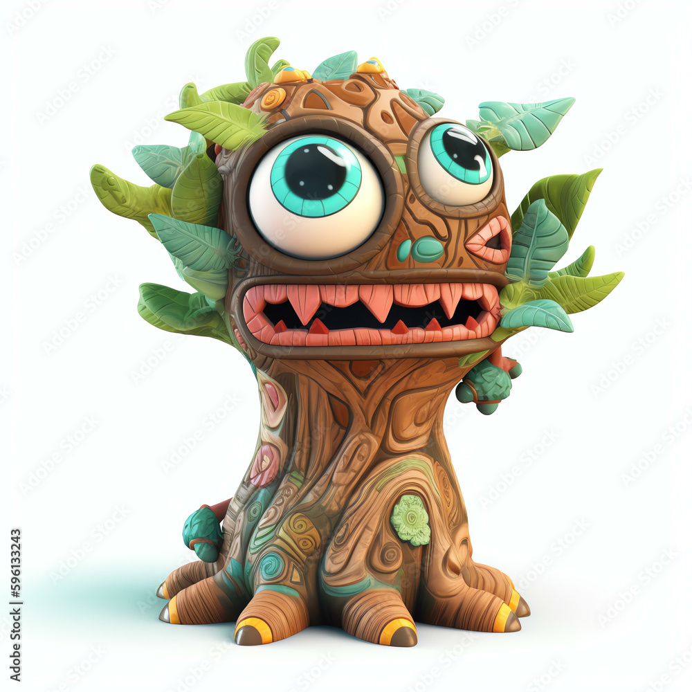 Cartoon 3D Polychrome Sculpture of a Cartoon Monster Tree with Many ...
