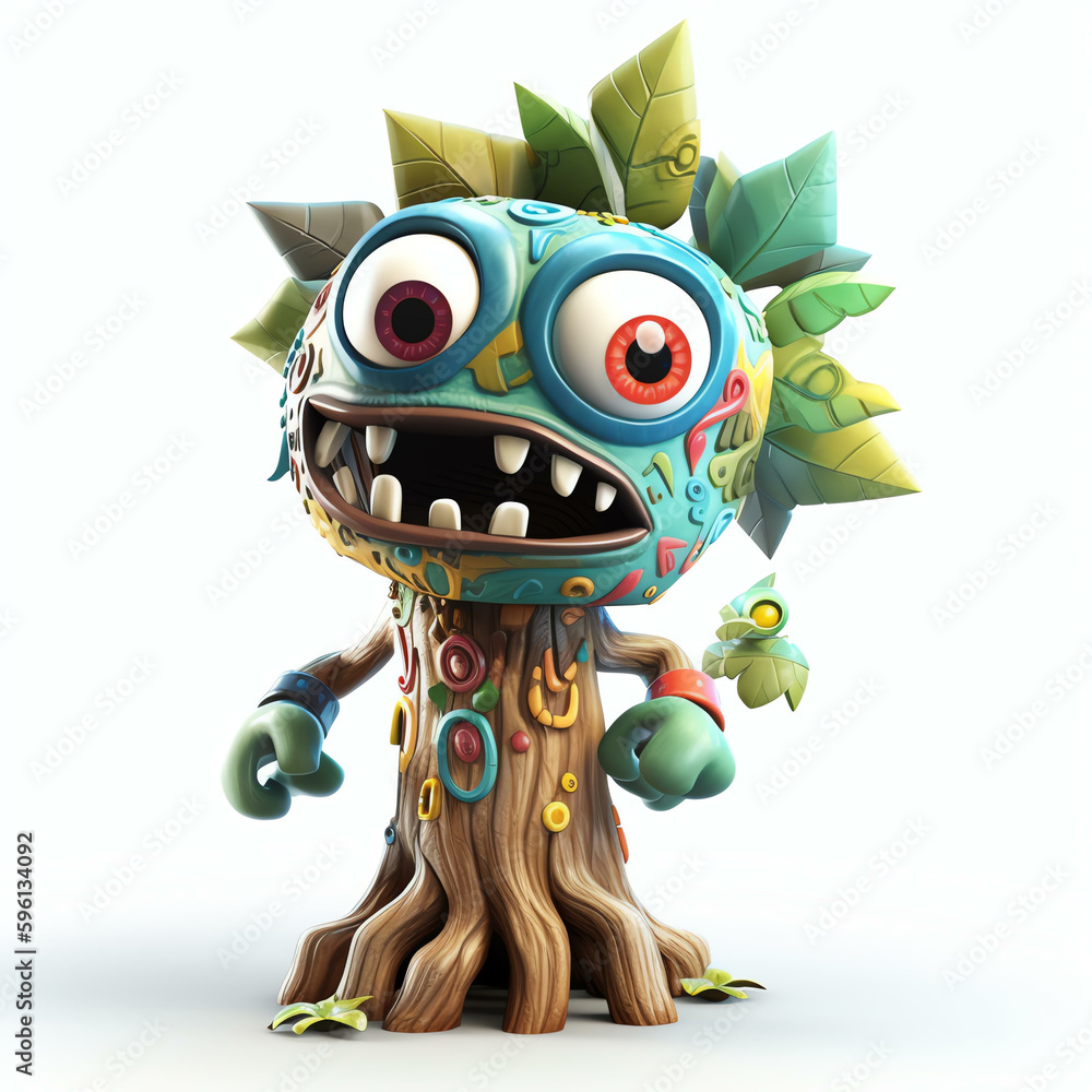 Cartoon 3D Expressive Character Designs of a Polychrome Monster Tree ...