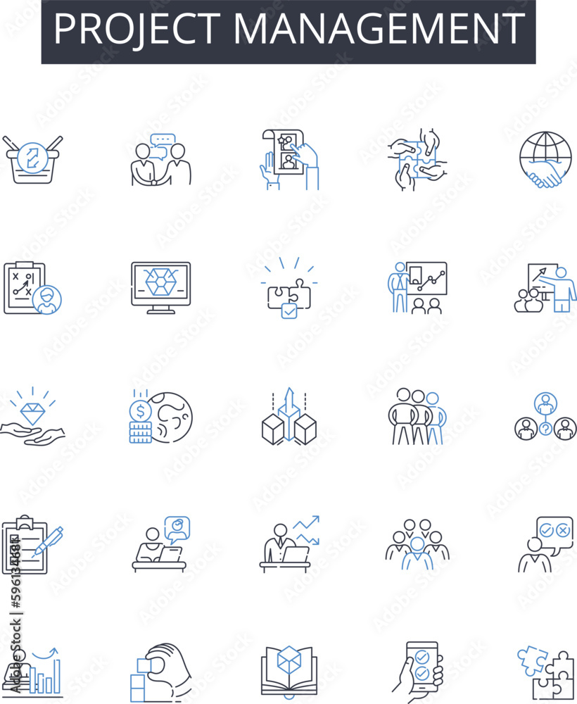 Project management line icons collection. Time management, Resource ...