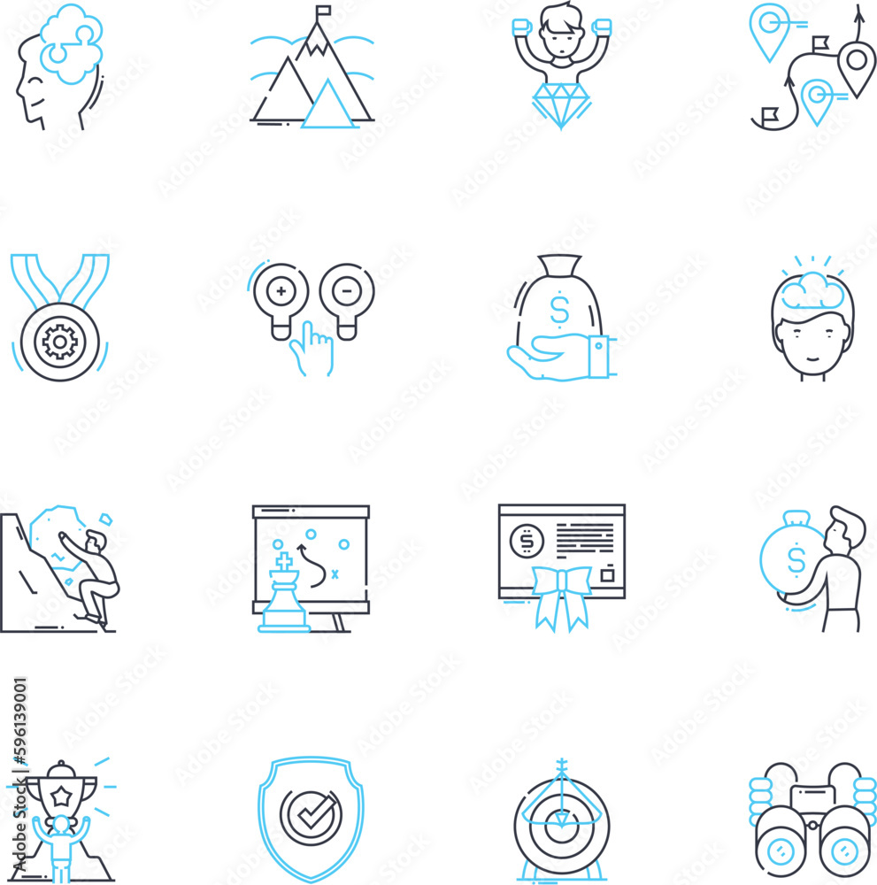 Training linear icons set. Education, Coaching, Development ...
