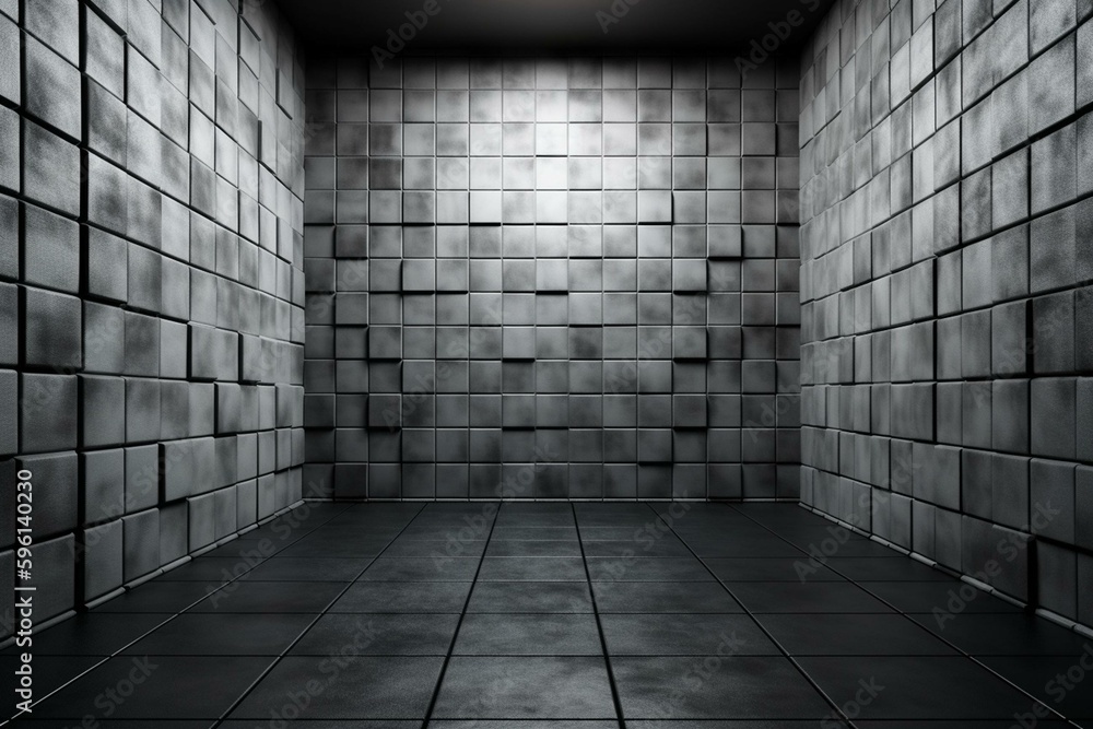 Rectangular wall made of semigloss tiles with a 3D concrete background ...