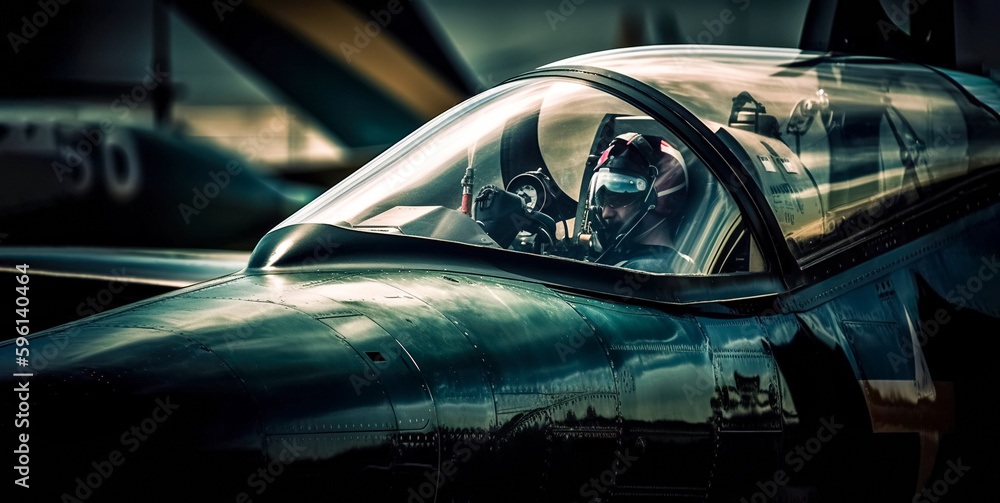 Military pilot in fighter jet cockpit. Fighter jet crew on duty in ...