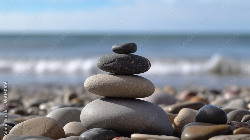 Silent Ocean Pebbles: Zen Buddhism Influence in Piles and Stacks Stock ...