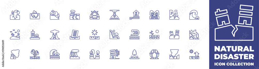 Natural disaster line icon collection. Editable stroke. Vector ...
