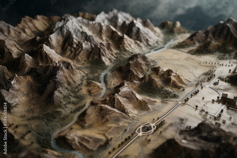 Terrain model depicting elevation differences. 3D rendering. Generative ...