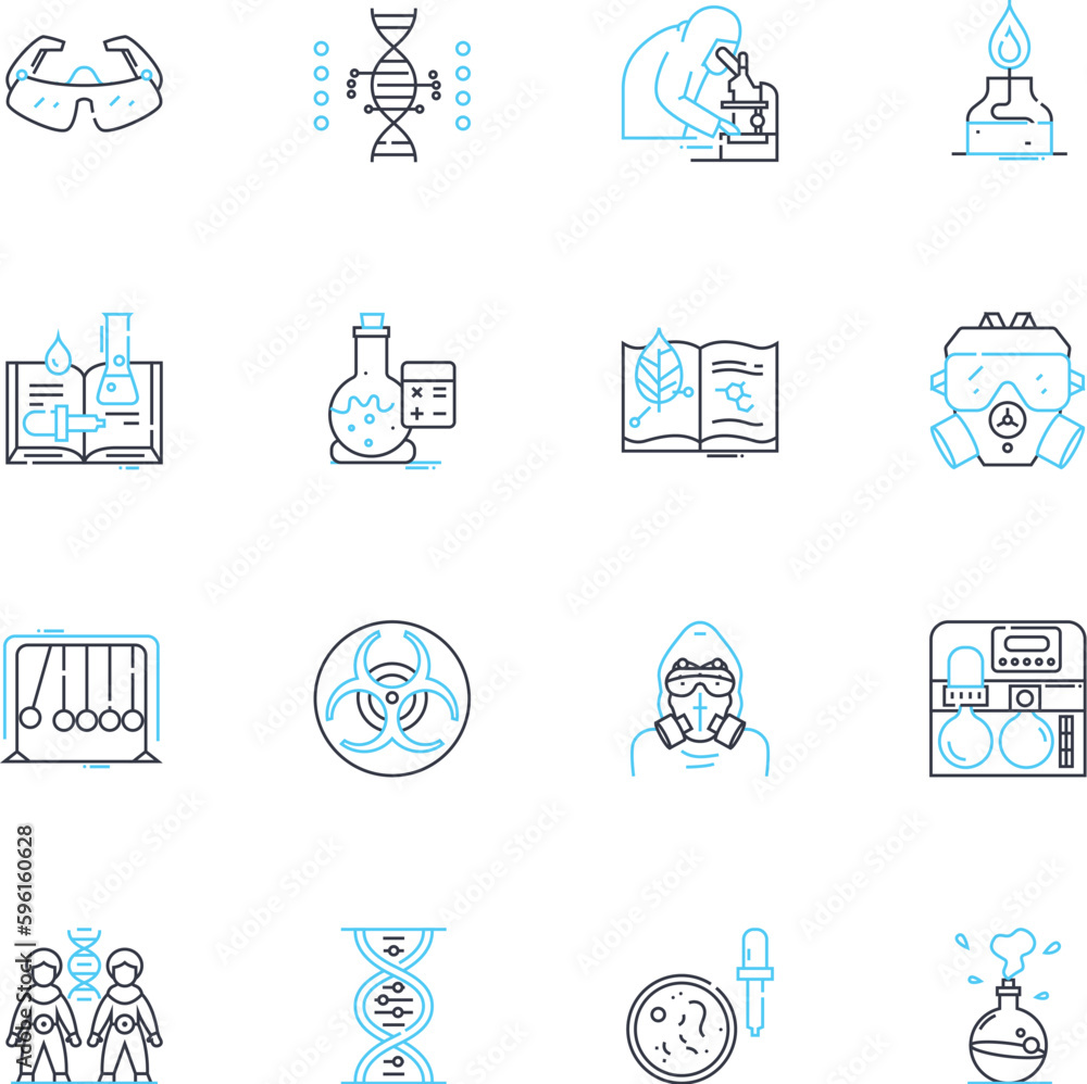 Nanotechnology linear icons set. Nanoparticles, Nanomaterials ...
