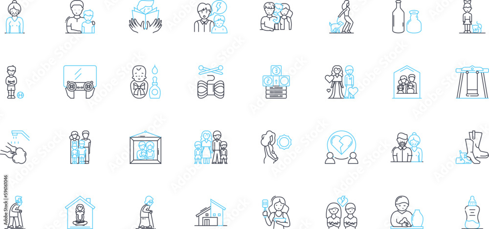 Kinship linear icons set. Family, Clan, Ancestry, Lineage, Inheritance ...