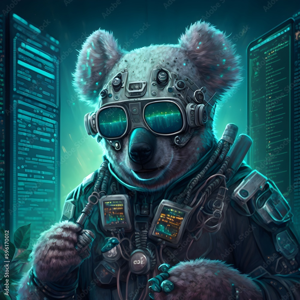 The male Koala god of Crypto and Bitcoin as an android cyborg with high ...