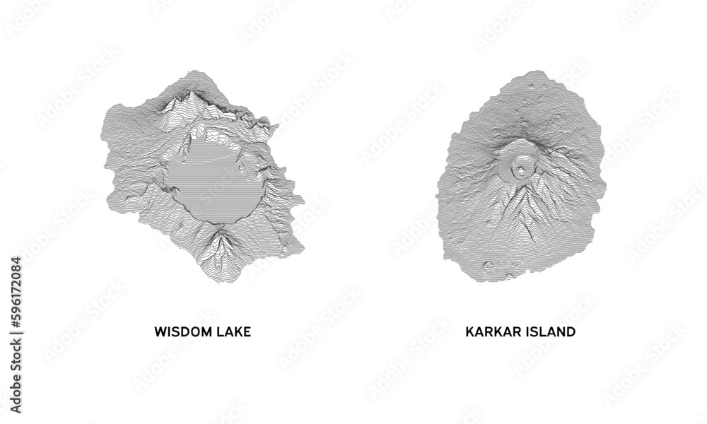 Wisdom Lake and Mount Uluman in Karkar island 3D topography map. Stock ...