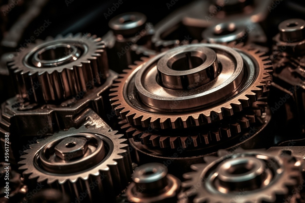 Mechanical design with interlocking gears, creating a complex pattern ...