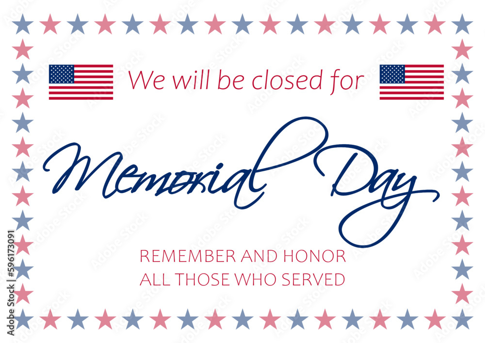 "We will be closed for Memorial Day", Memorial Day Closure, Patriotic ...